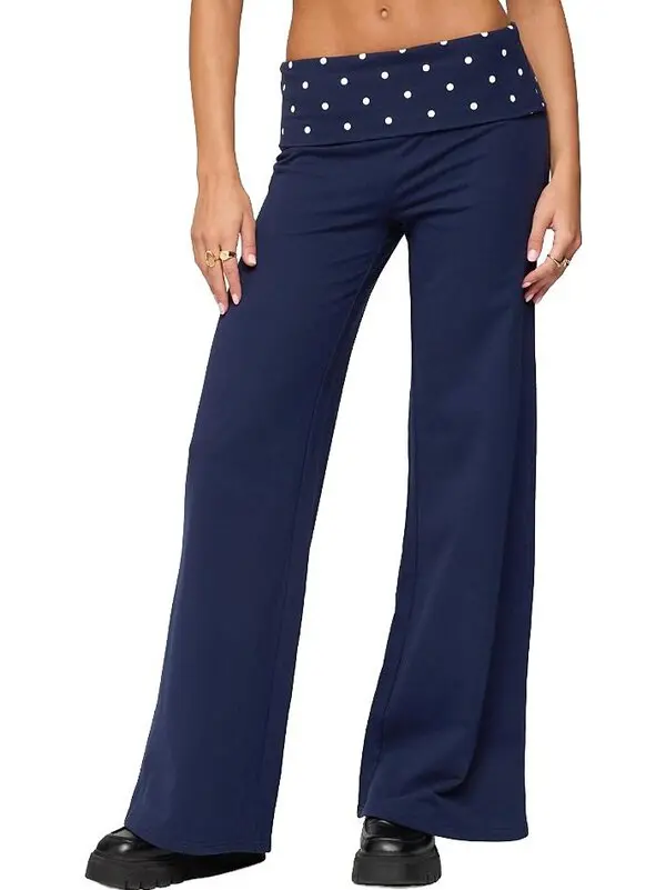EDIKTED Reeva Polka Dot Fold Over Pants - Navy