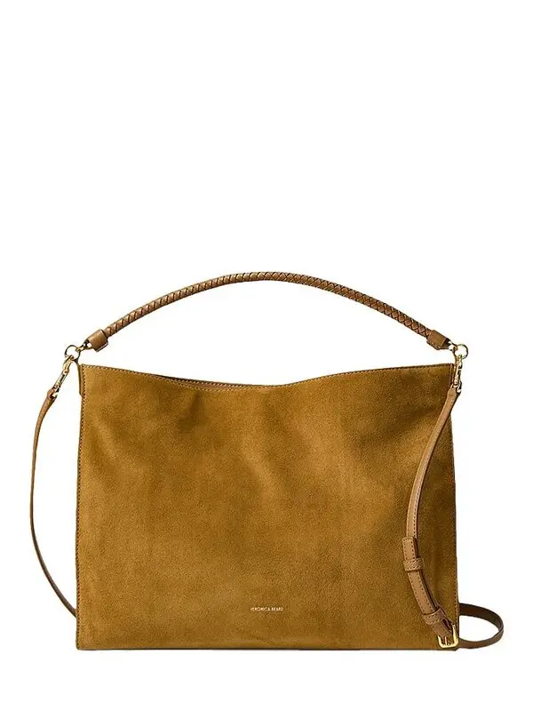 Veronica Beard Vida Medium Suede Shoulder Bag - Acorn