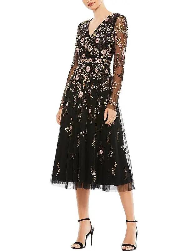 Mac Duggal Floral Embroidered A-line Cocktail Dress - Black Multi