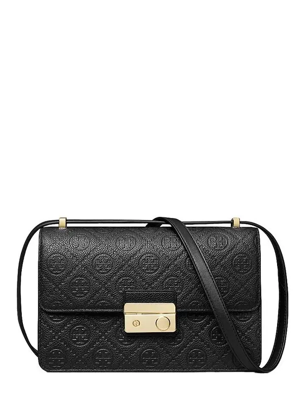 Tory Burch T Monogram Pebble Leather Shoulder Bag - Black