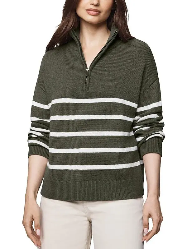Splendid Striped Quarter Zip Sweater - Green Spruce