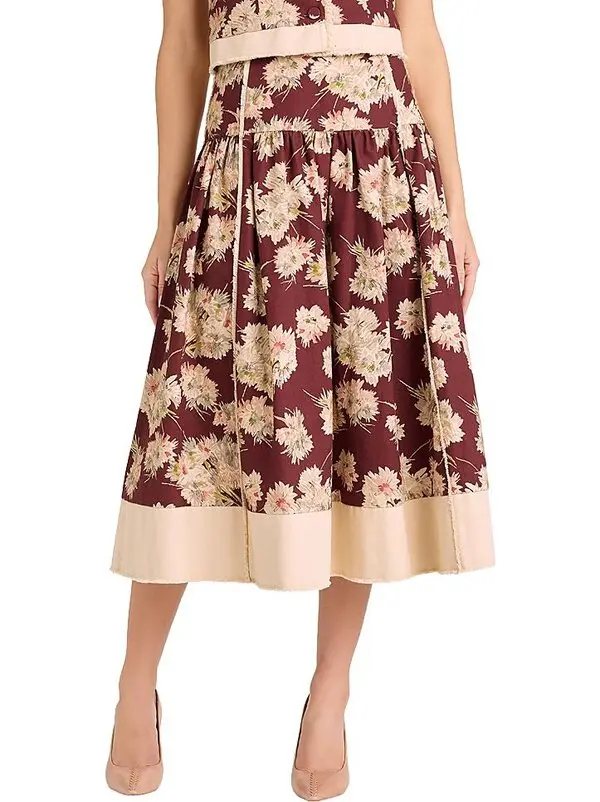 Cinq À Sept Mae Bouquet Aura Midi Skirt - Wineberry