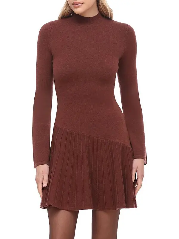 Bagatelle Mock Neck Knit Mini Sweater Dress - Rust