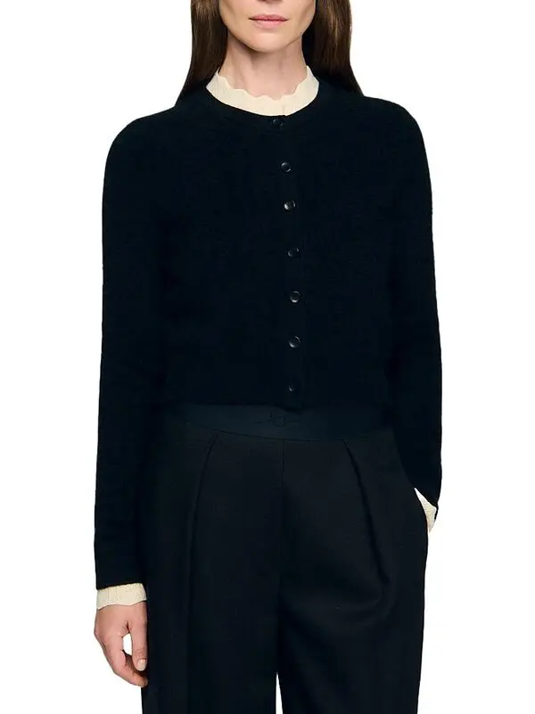 Sandro Amaro Pointelle Collar Cardigan - Black