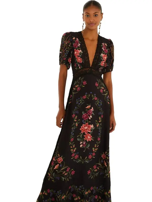Farm Rio Belle Garden Lenzing Ecovero Viscose Maxi Dress - Belle Garden Black