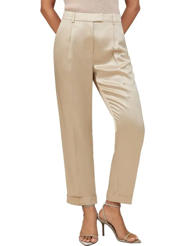 REISS Celia Satin Tapered Trousers - Neutral
