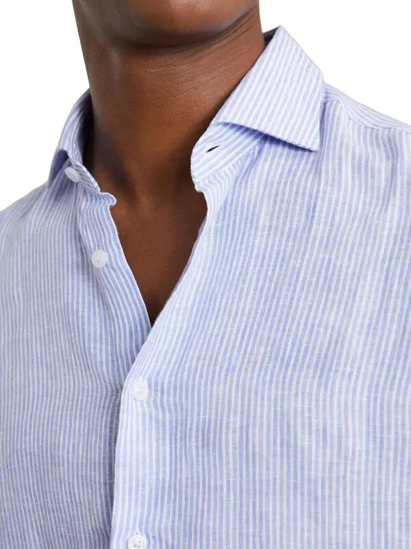REISS Ruban Linen Striped Cutaway-collar Shirt Regular-fit - Soft Blue/white Fine Stripe