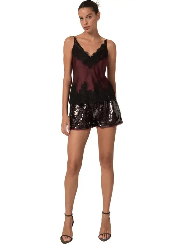 REISS Rowan Silk Lace-trim Cami Top - Burgundy