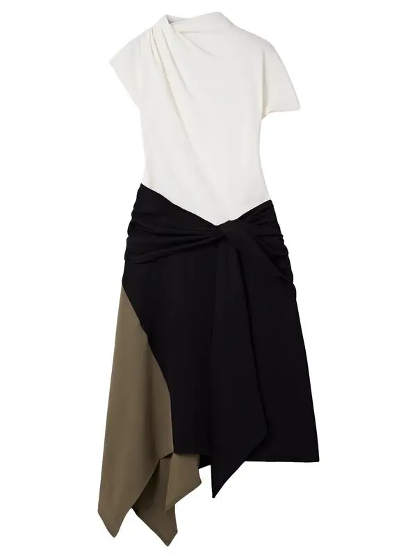 Staud Davina Asymmetric Paneled Draped Crepe Dress - Multi