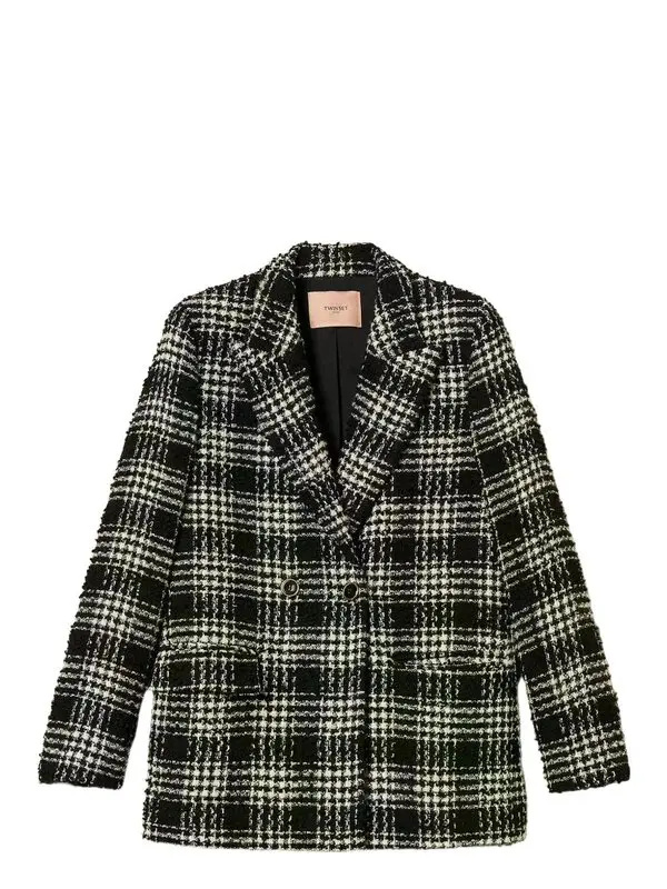 TWINSET Bouclé Checked Blazer - Black