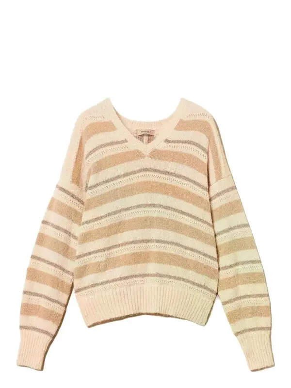 TWINSET Striped V-neck Sweater - Neutrals
