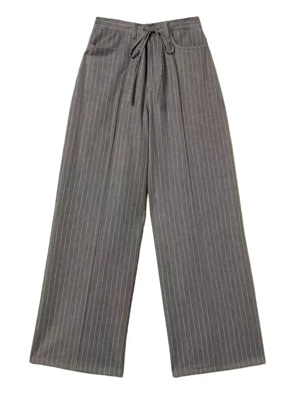 TWINSET Pinstriped Tie-waist Palazzo Trousers - Grey