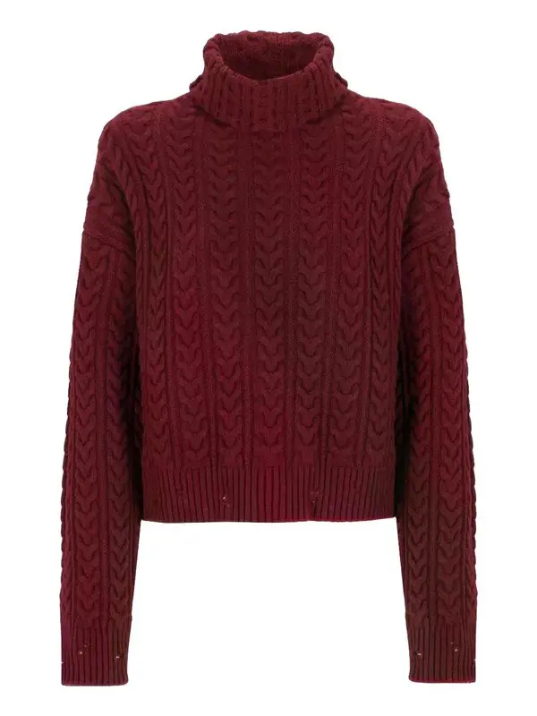 LANEUS Cable-knit Turtleneck Sweater - Red