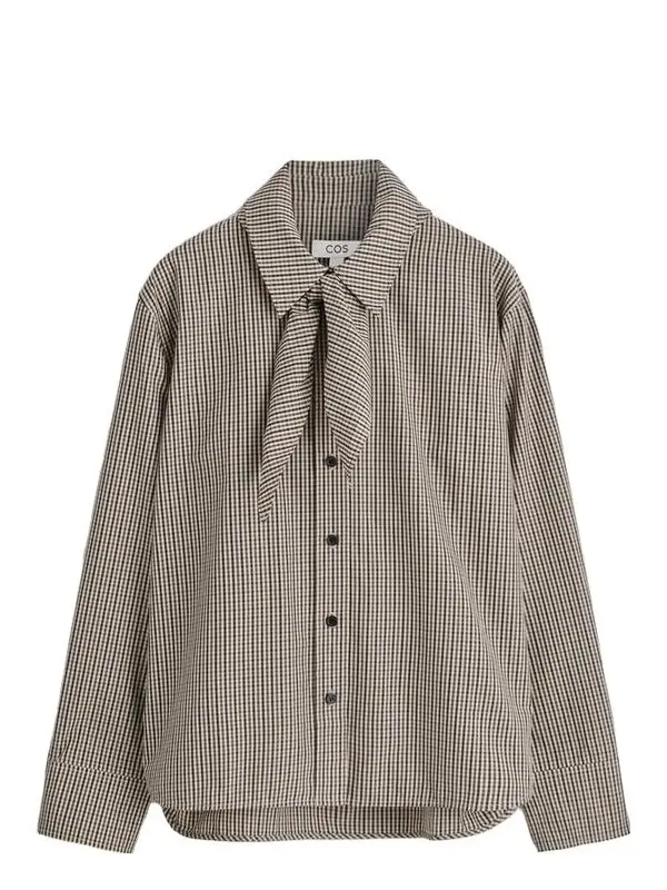 Cos Checked Scarf-detail Shirt - Beige