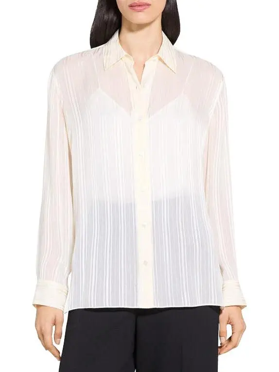Theory Tonal Stripe Button-up Shirt - Ivory