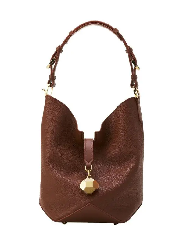 LANVIN Catch Medium Bucket Bag In Grained Leather - Chestnuts