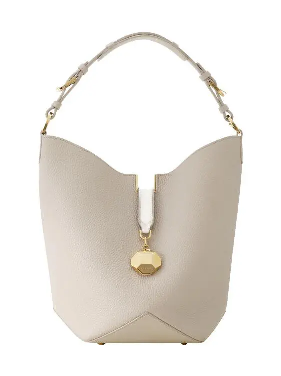 LANVIN Catch Medium Bucket Bag In Grained Leather - Plaster