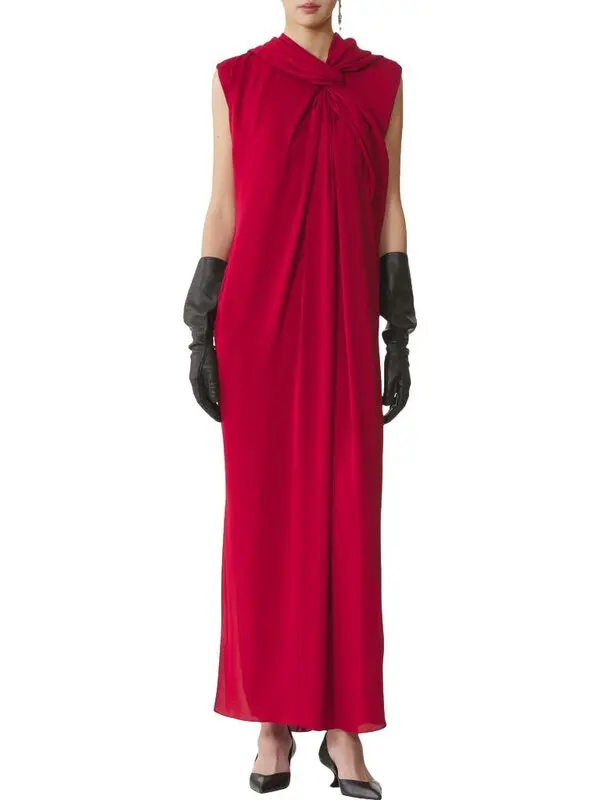 LANVIN Long Knotted Satin Dress - Red Anemone