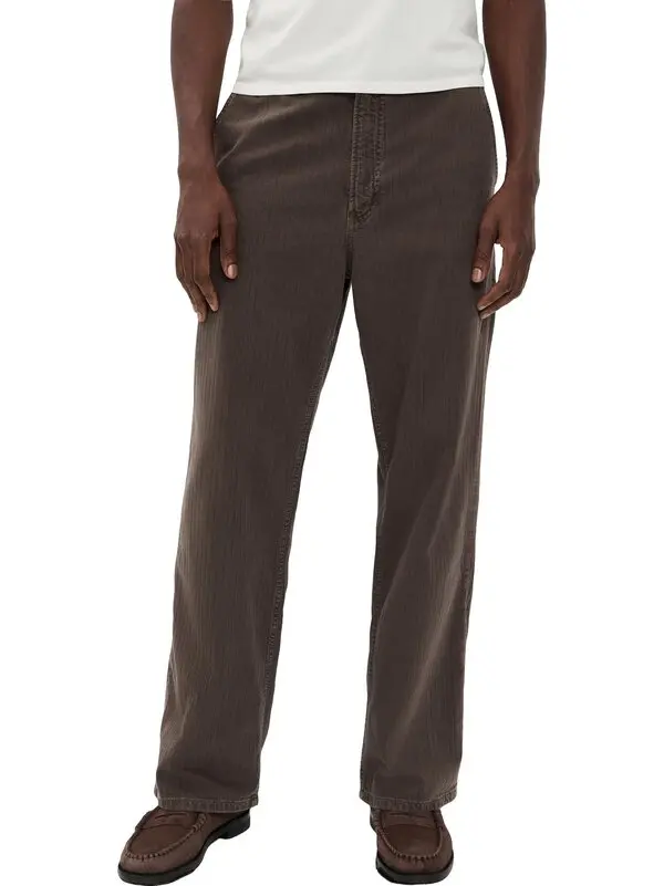 JEANERICA Genua Straight Loose Leg Chino Trousers - Brown Herringbone