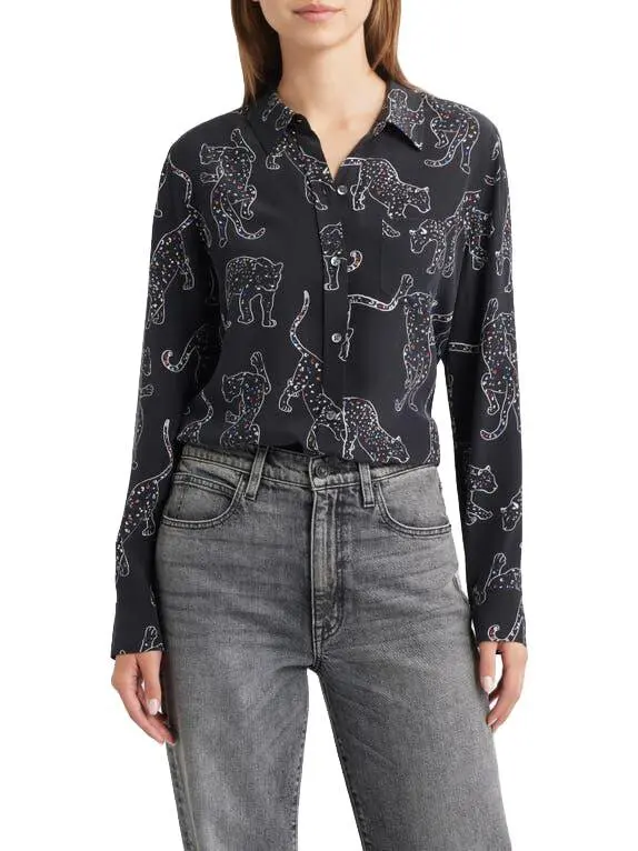 Rails Kate Jaguar Print Silk Shirt - Black Jaguars