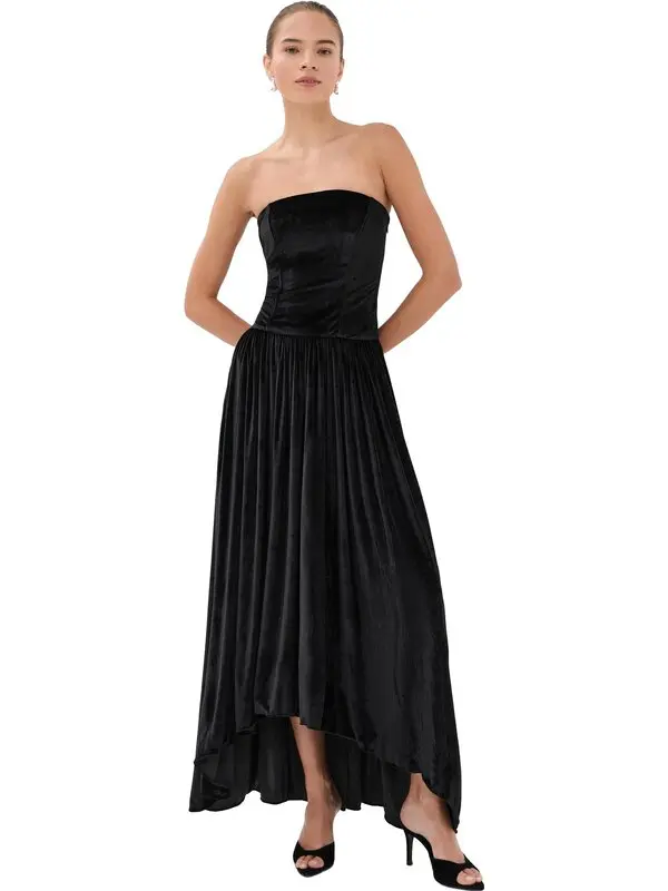 AZLEE Nayara Velvet Midi Dress - Black