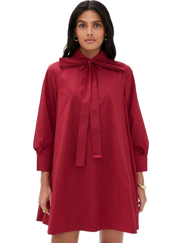 English Factory Bow Shirting Mini Dress - Burgundy