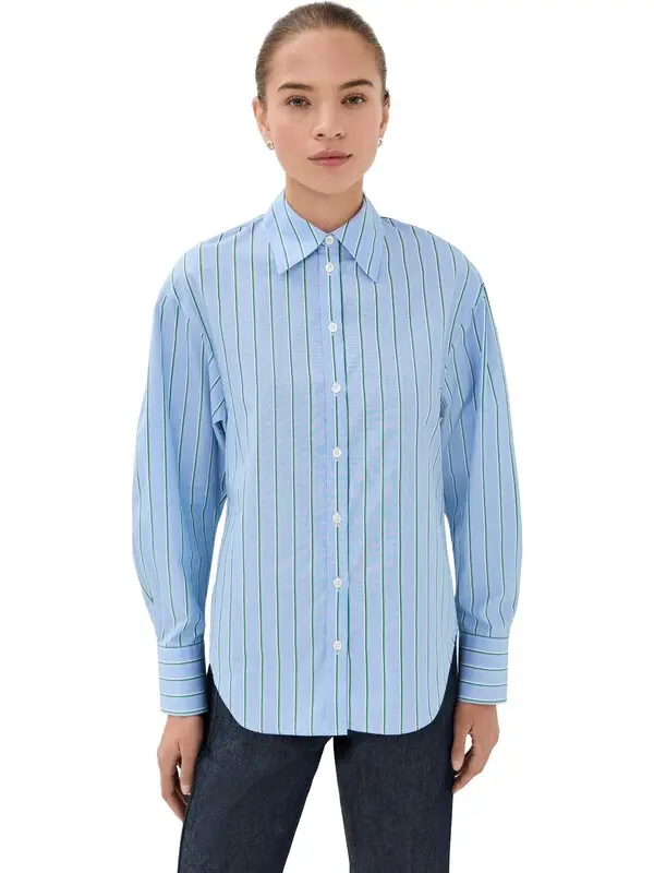 Bite Studios Vera Striped Organic Cotton Poplin Shirt - Arctic Blue Stripe