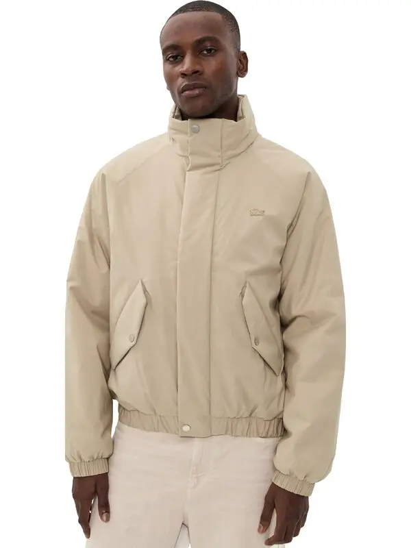 Lacoste High Collar Bomber Jacket - Beige
