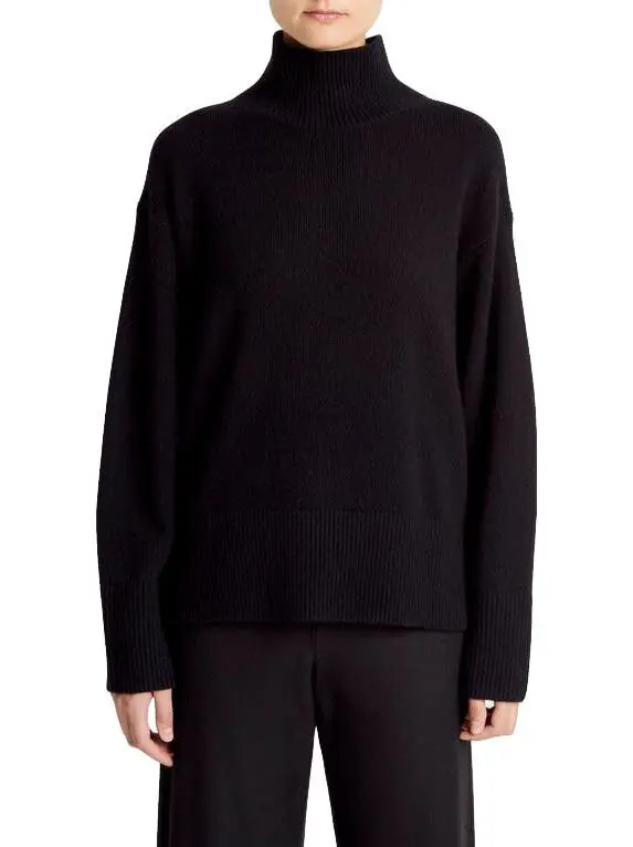 Vince Wool & Cashmere Mock Neck Tunic Sweater - Black