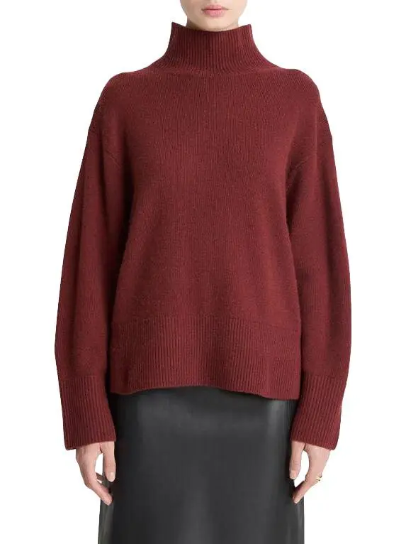 Vince Wool & Cashmere Mock Neck Tunic Sweater - Bordeaux