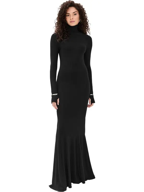 Norma Kamali Long Sleeve Turtleneck Fishtail Gown - Black