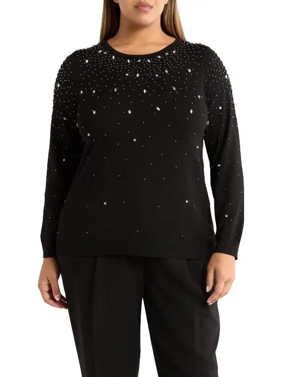 Anne Klein Rhinestone Boat Neck Sweater - Anne Black