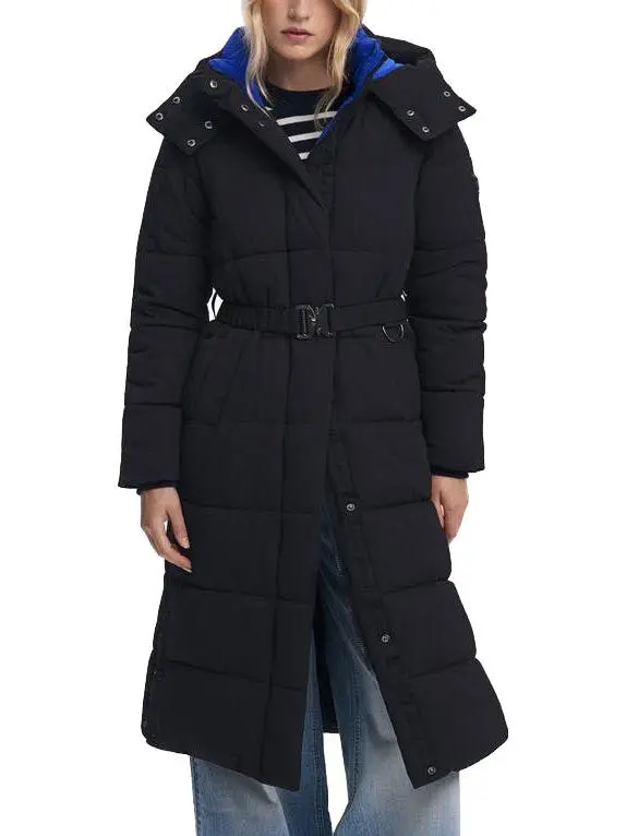 Desigual Quilted Longline Puffer Coat With Removable Hood - Black