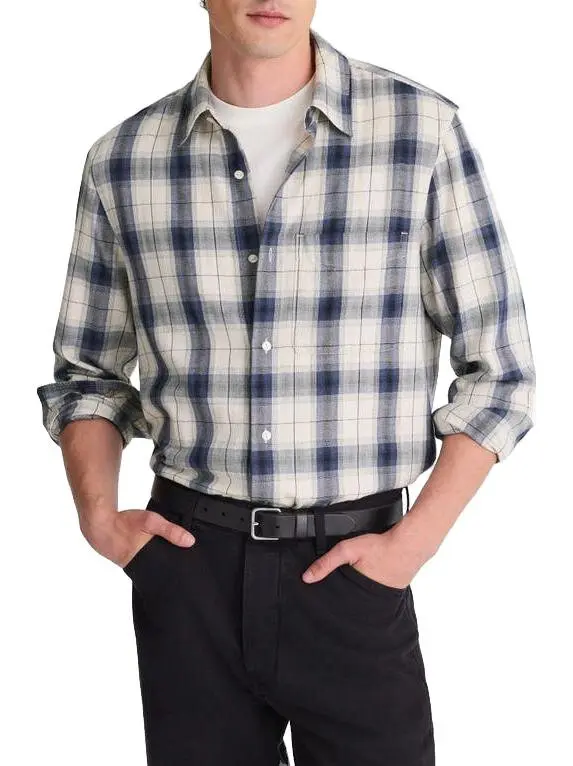 Madewell Lightweight Flannel Button Up Shirt - Blue Heathered Plaid Oatmeal