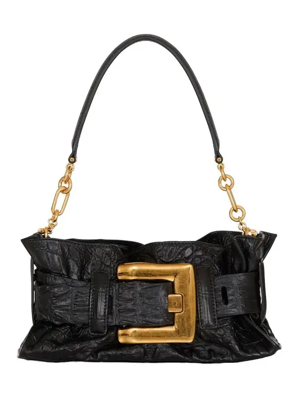 Balmain Mini Anthem Bag In Embossed Crocodile-print Calfskin - Black