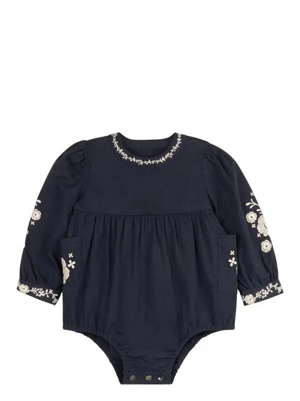 ELY'S & CO. Looms Floral Embroidered Collectionromper - Navy