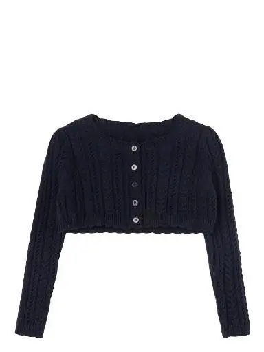ELY'S & CO. Looms Cable Pointelle Collectioncardigan - Navy