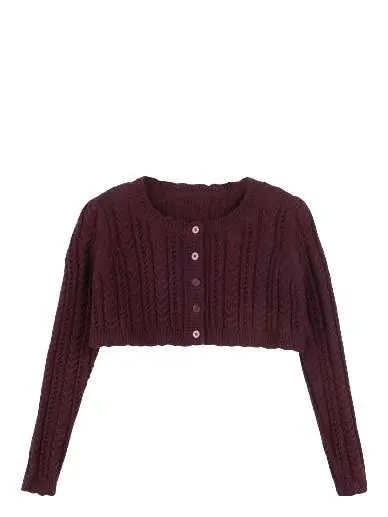ELY'S & CO. Looms Cable Pointelle Collectioncardigan - Wine
