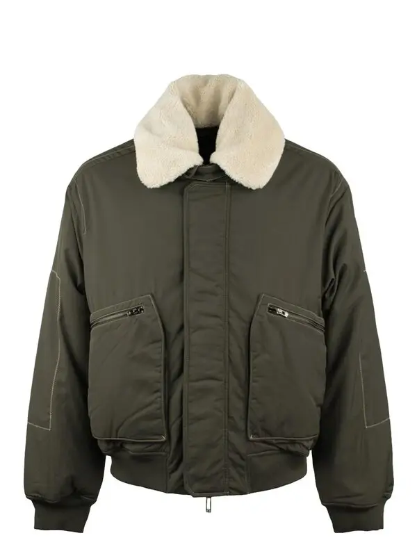 Emporio Armani Nylon Twill Bomber Jacket With Shearling Effect Collar - Green