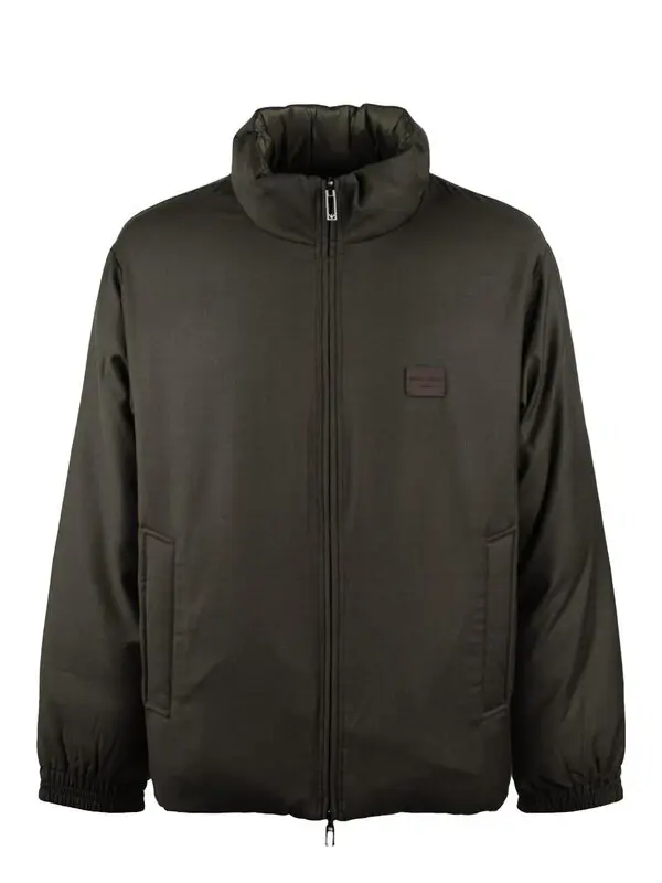 Emporio Armani Reversible Down Jacket In Wool-blend Twill - Green