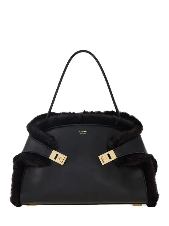 FERRAGAMO Hug Soft Shoulder Bag - Black