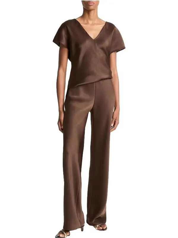 Vince Colette High-rise Fluid Satin Bias Pant - Brown