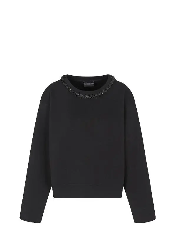 Emporio Armani Double-jersey Crew-neck Sweatshirt With Rhinestone Detail - Black