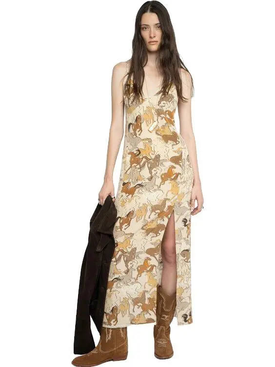 Zadig&Voltaire Ramelil Horse Print Silk Dress - Neutral / White