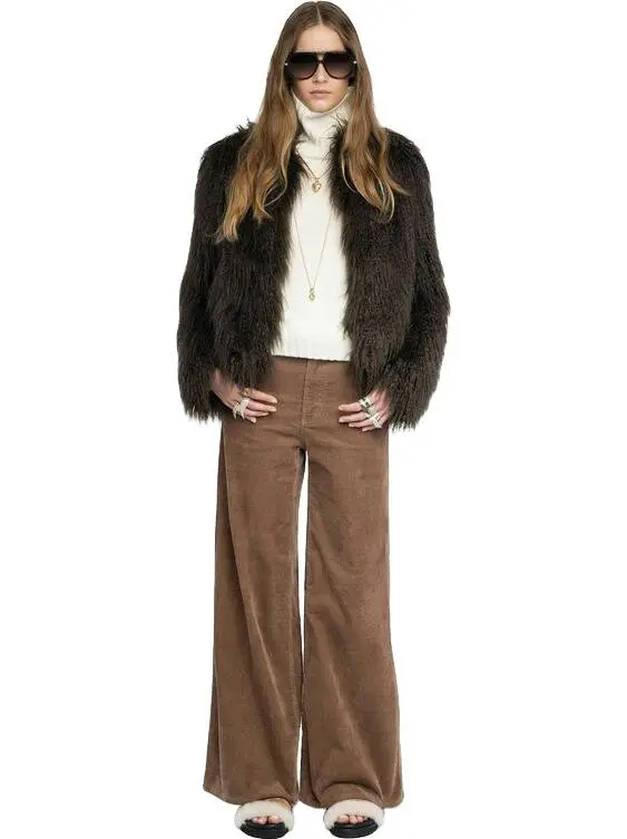 Zadig&Voltaire Freddie Curly Faux Fur Coat - Brown / Pink / Yellow