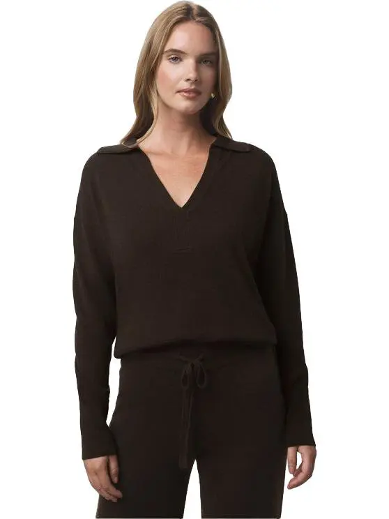 Splendid Tori Cashmere Polo Sweater - Chocolate