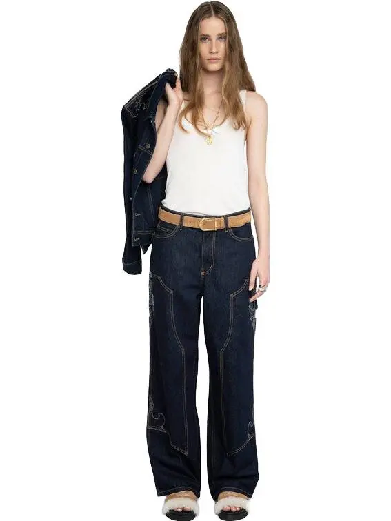 Zadig&Voltaire Perya Western Relaxed Straight Jeans - Green