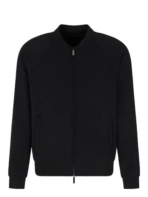 Emporio Armani Double Diagonal Weave Stretch Nylon Jersey Blouson - Black