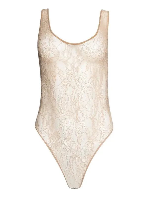 Wardrobe.NYC Lace Tank Bodysuit - Khaki