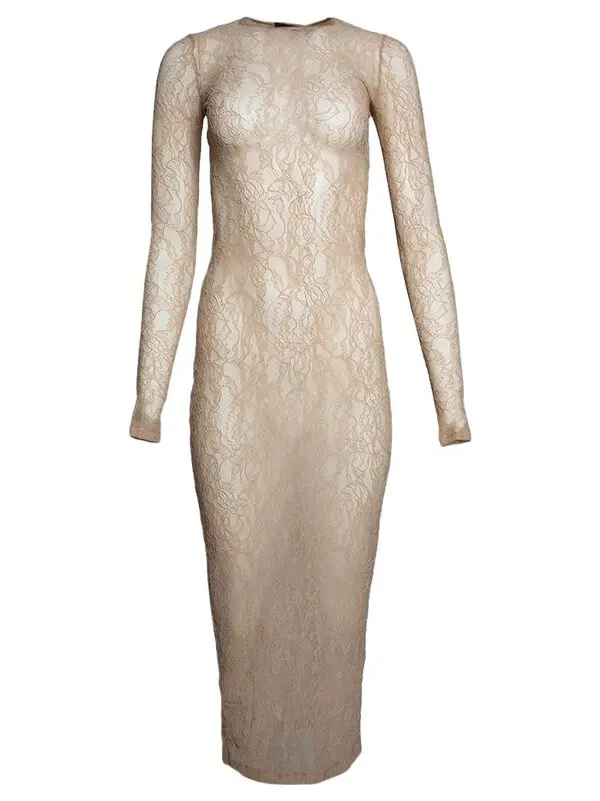 Wardrobe.NYC Lace Long Sleeve Maxi Dress - Khaki